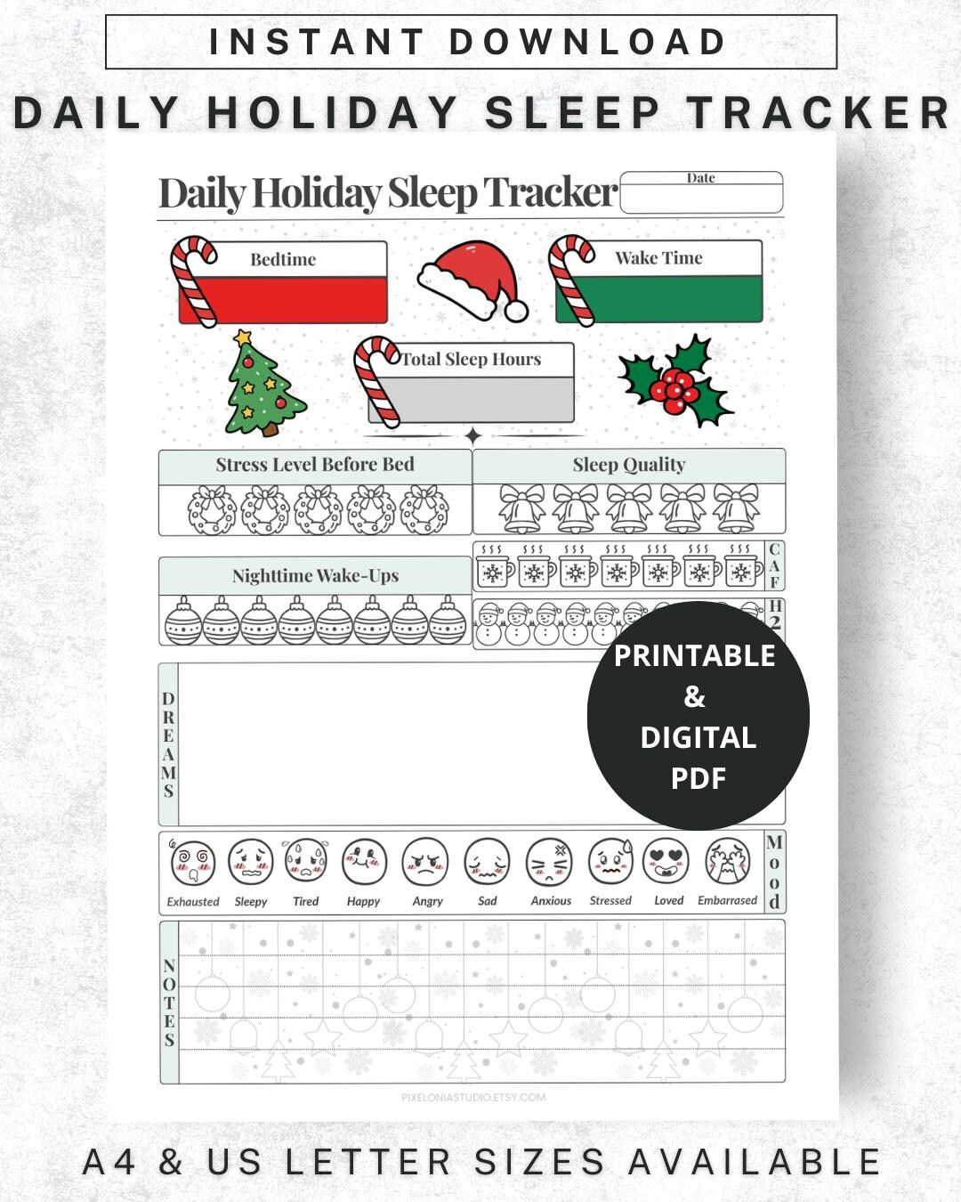 Holiday Sleep Tracker Printable | Bedtime Routine Checklist & Sleep Log ...
