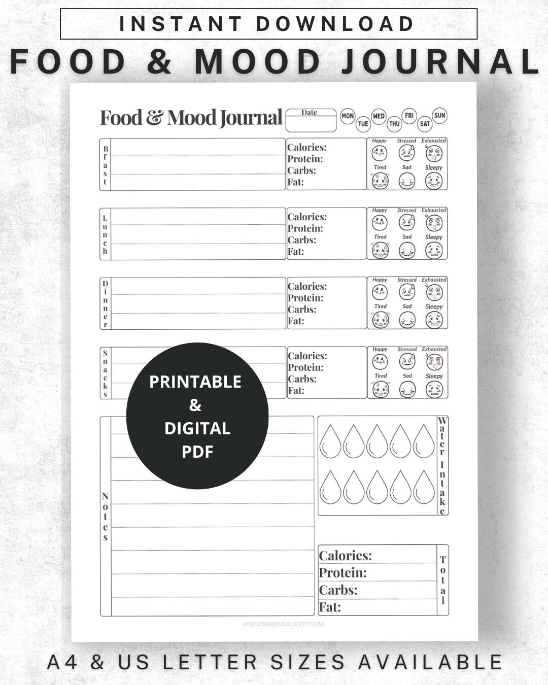 Food & Mood Journal Printable: Daily Tracker, Meal Planner (PDF) - Etsy