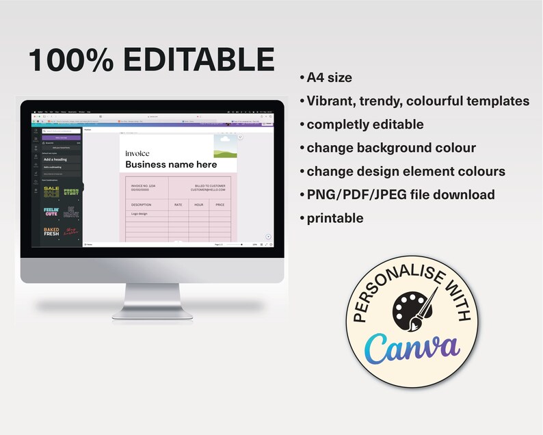 Invoice Editable Template, Printable Order Form, Invoice, Pre-made ...