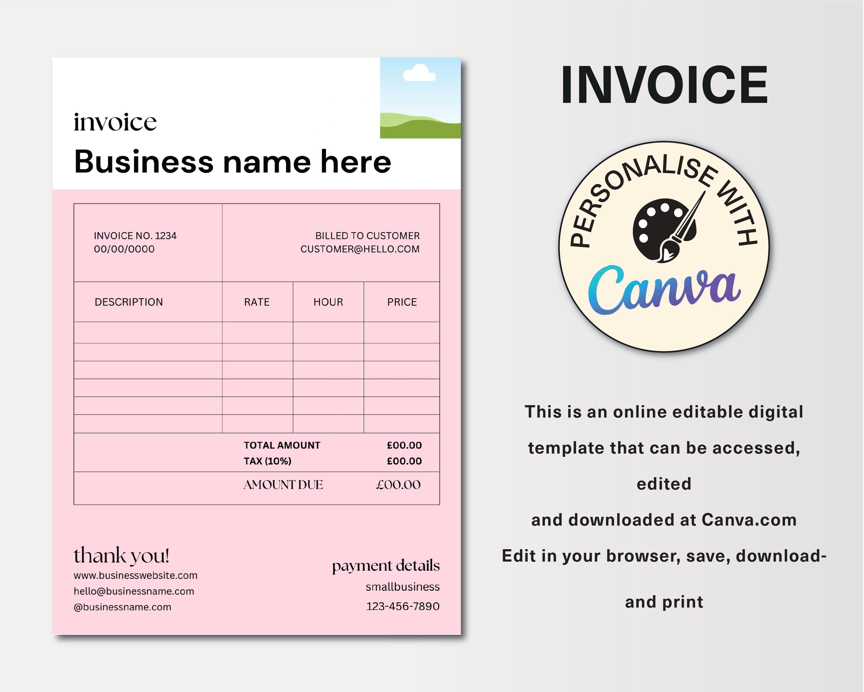 Invoice Editable Template, Printable Order Form, Invoice, Pre-made ...