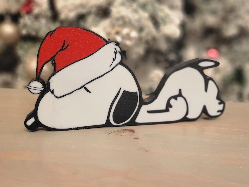 Snoopy With Santa's Hat Lying Down Sleeping 3D Desk Wall Christmas ...