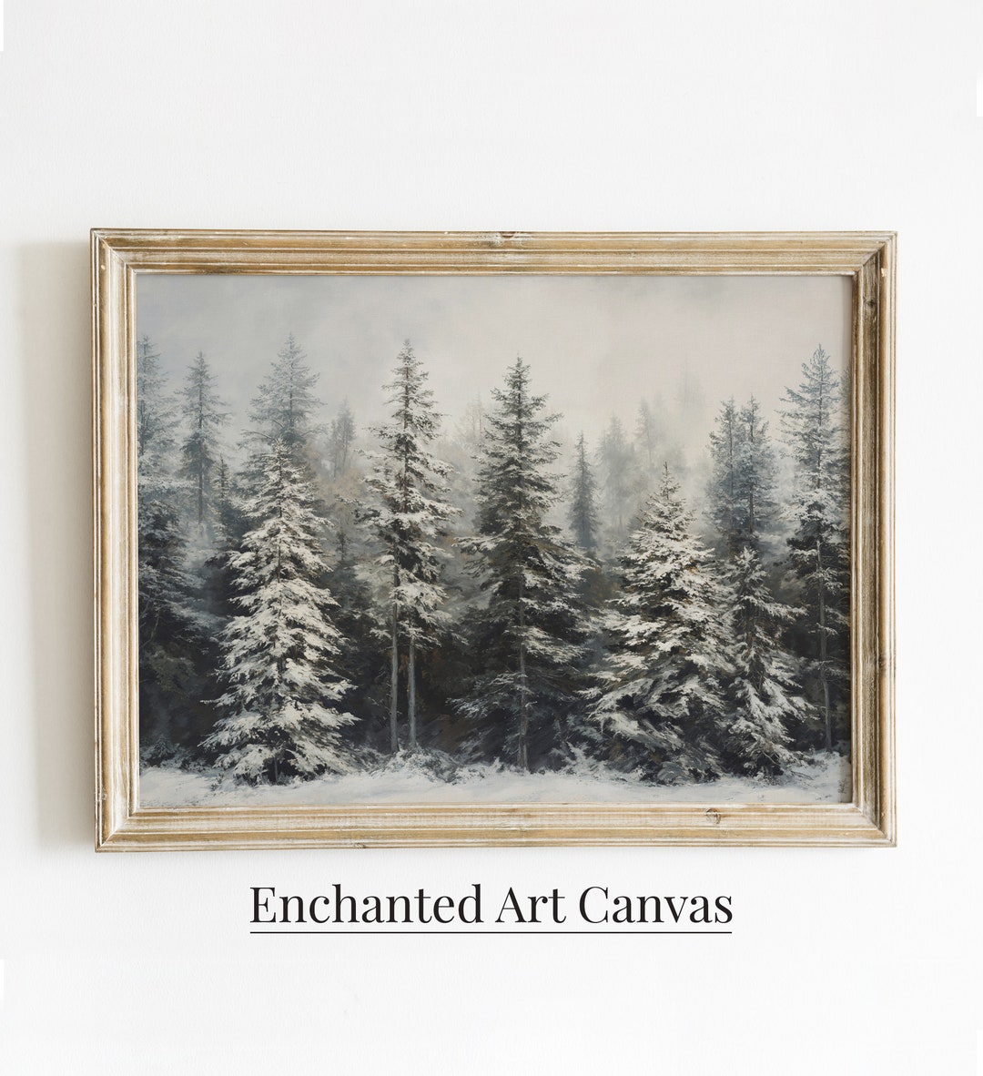 Winter Northern Pine Forest Painting Snowy Landscape Vintage Art Decor Printable Digital ...