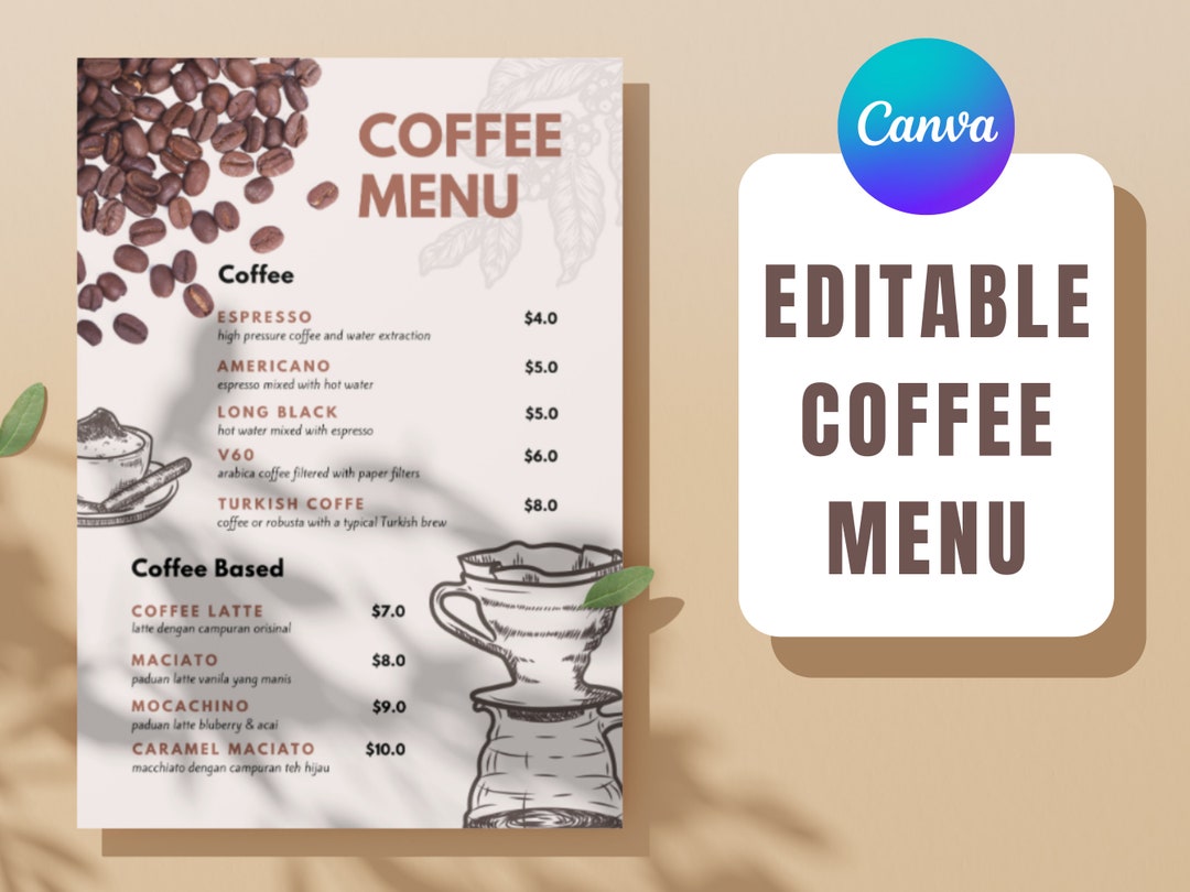 Editable Light Minimal Coffee Menu Canva Template - Etsy