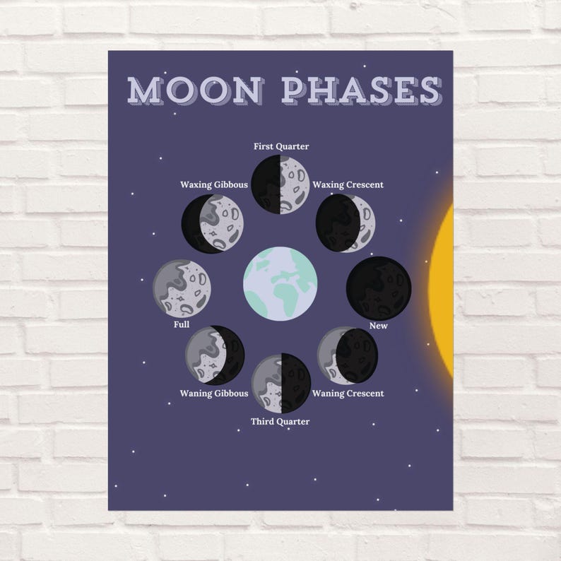 Phases of the Moon Poster - Printed Science Classroom Poster - Lunar ...