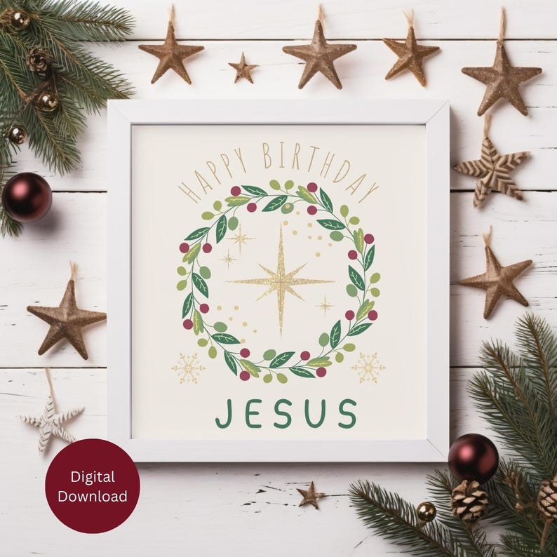 Happy Birthday Jesus Print, Printable Winter Holidays Wall Art ...