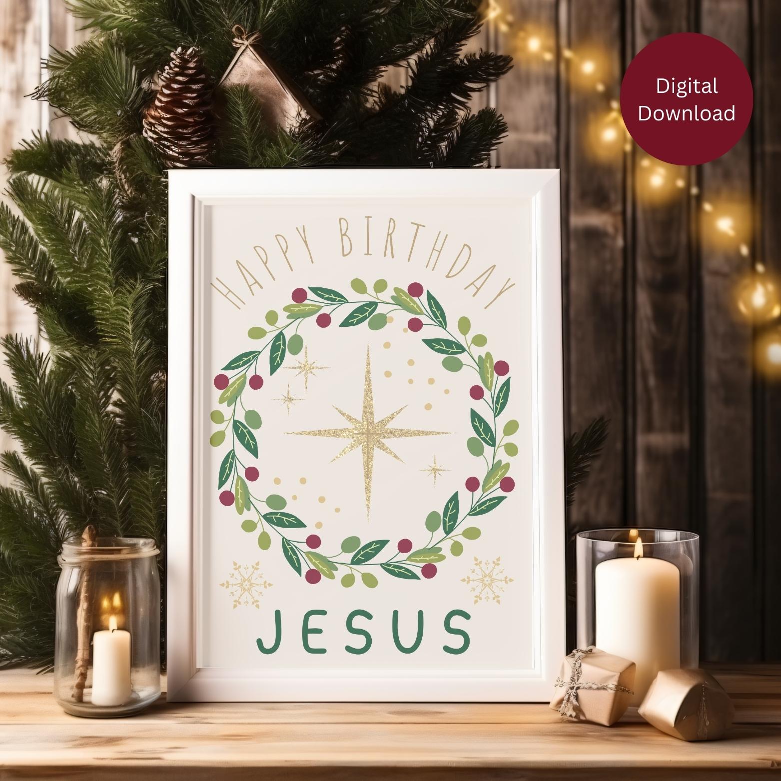 Happy Birthday Jesus Print, Printable Winter Holidays Wall Art ...