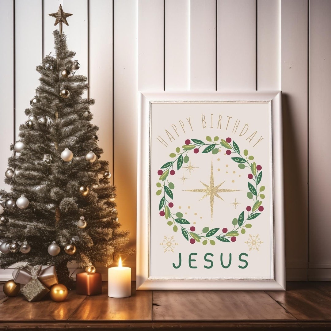 Happy Birthday Jesus Print, Printable Winter Holidays Wall Art ...