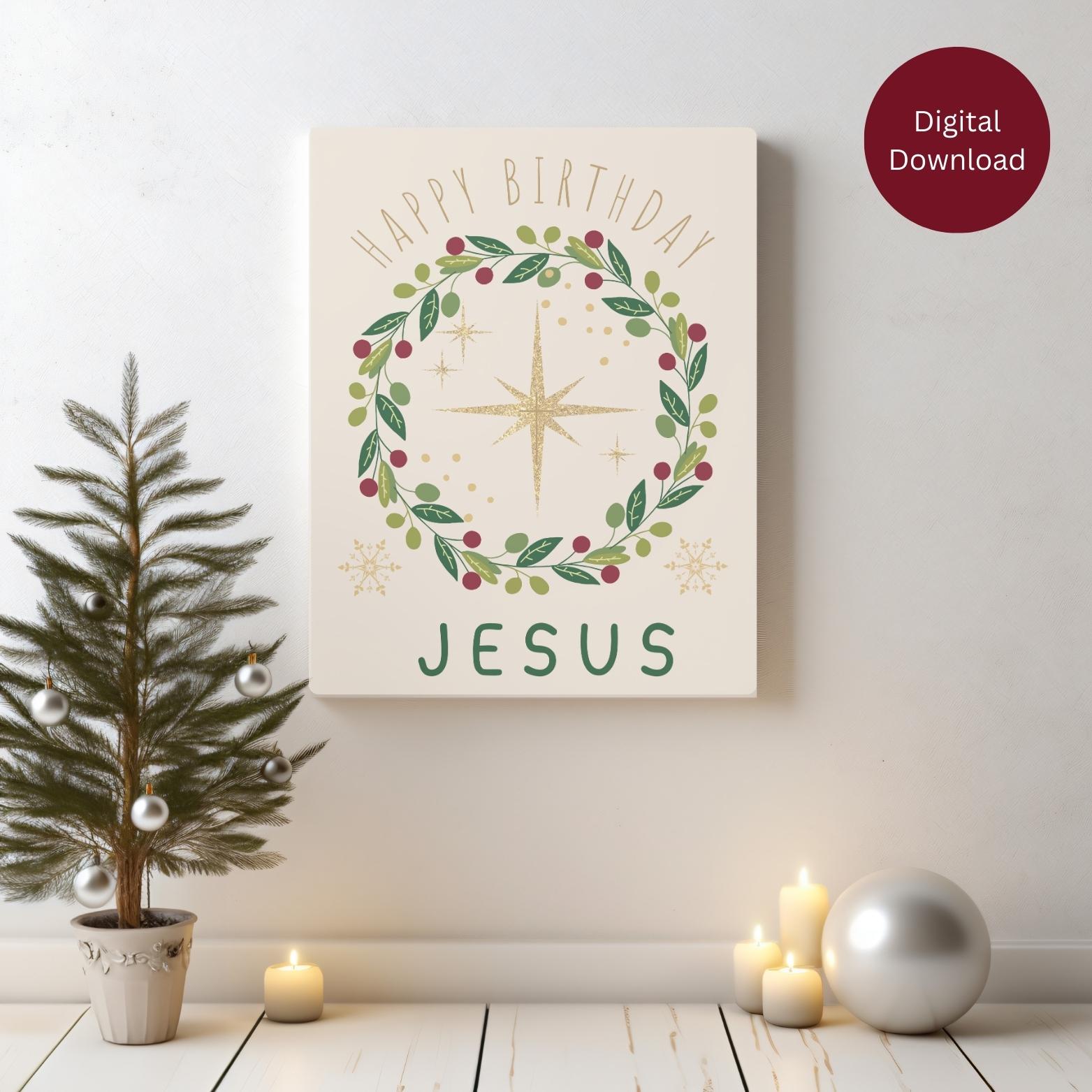 Happy Birthday Jesus Print, Printable Winter Holidays Wall Art ...
