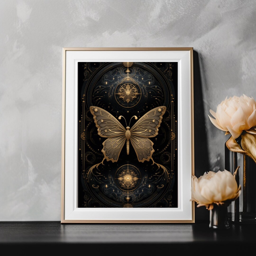 Gold Butterfly Printable, Butterfly Wall Art Digital Print, Calming ...