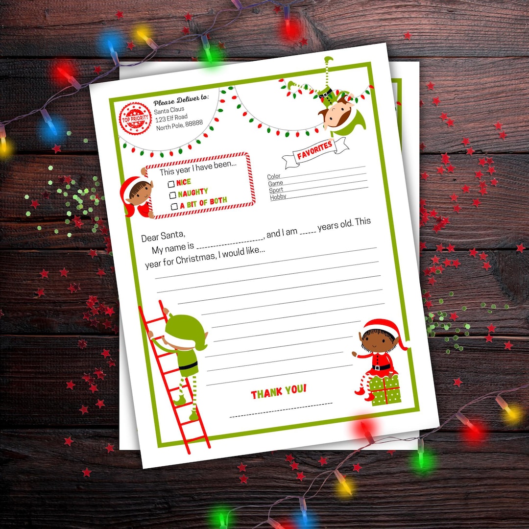 Elf Christmas List Printable Kids Christmas List Editable Holiday Wish ...