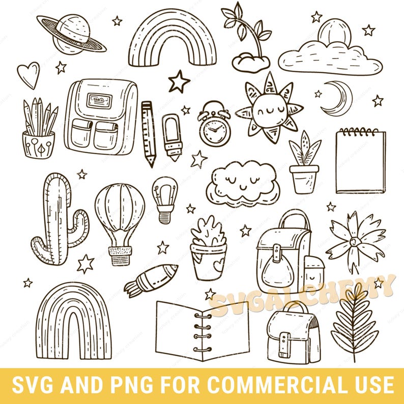 Adorable School Clip Art and SVG Bundle Back to School Supplies PNG ...