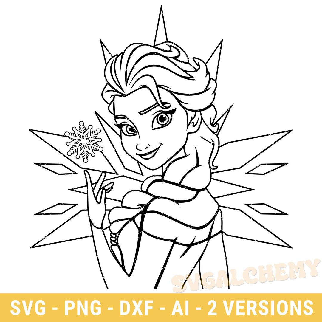 Elsa Frozen Svg, Frozen Sisters Elsa Svg , Cute Elsa Outline, Frozen ...