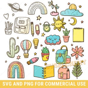 Adorable School Clip Art and SVG Bundle Back to School Supplies PNG ...