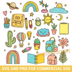 Adorable School Clip Art and SVG Bundle Back to School Supplies PNG ...