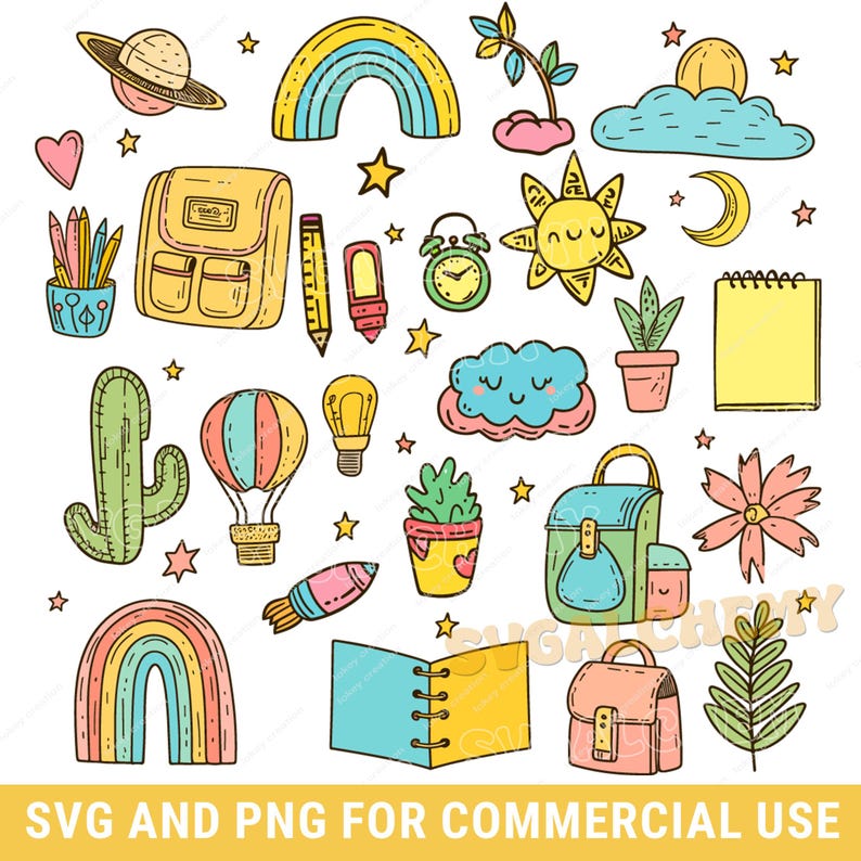 Adorable School Clip Art and SVG Bundle Back to School Supplies PNG ...