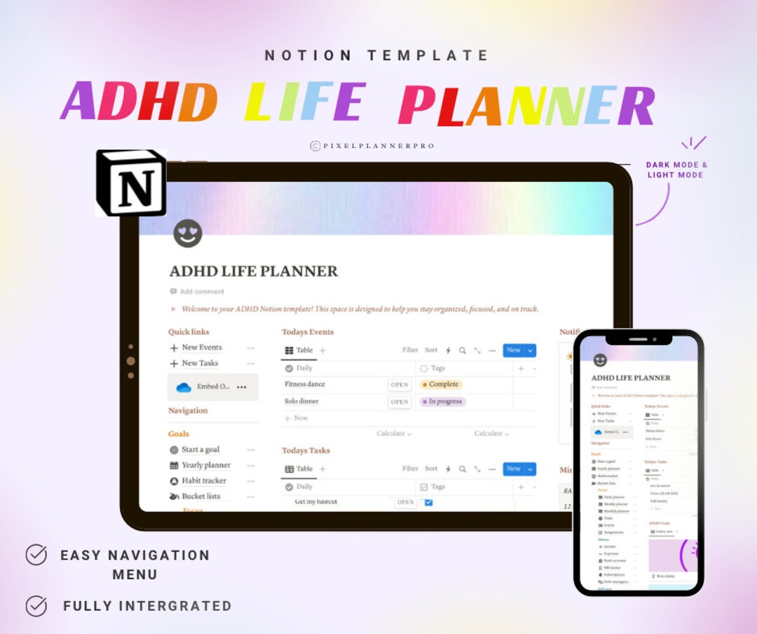 Notion Template ADHD Life Planner, Notion Dashboard, ADHD Life Planner ...