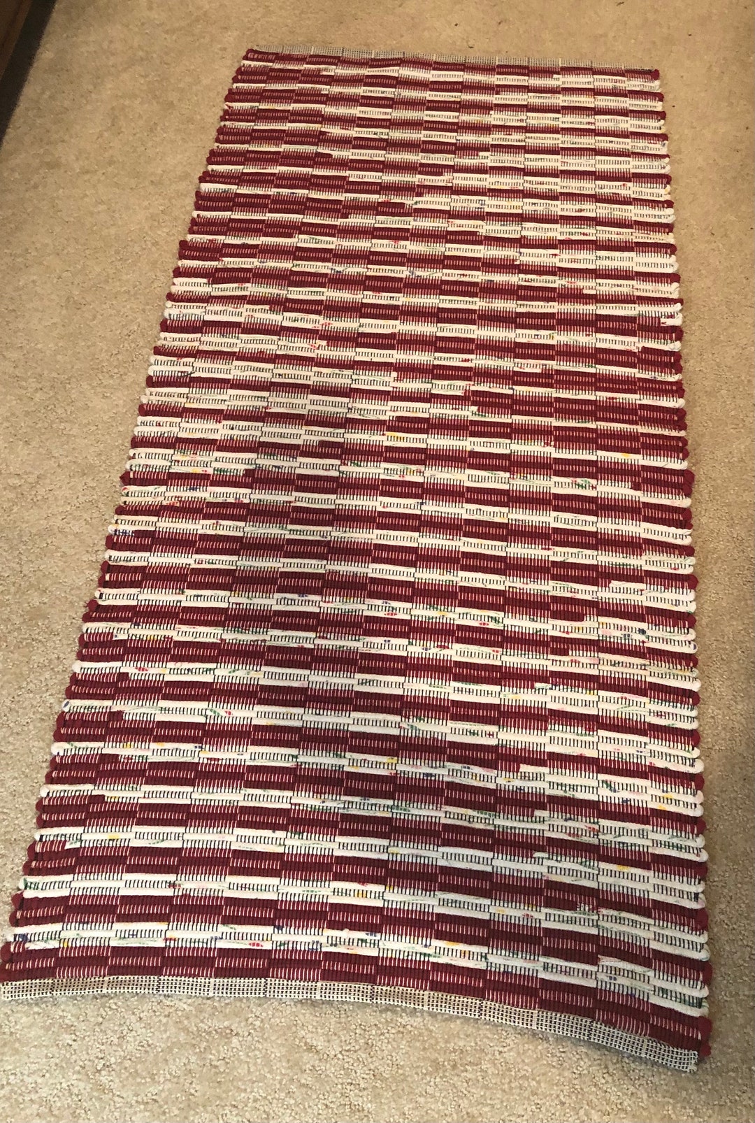 54” Red/white Rag Rug Made W/ Loom - Etsy