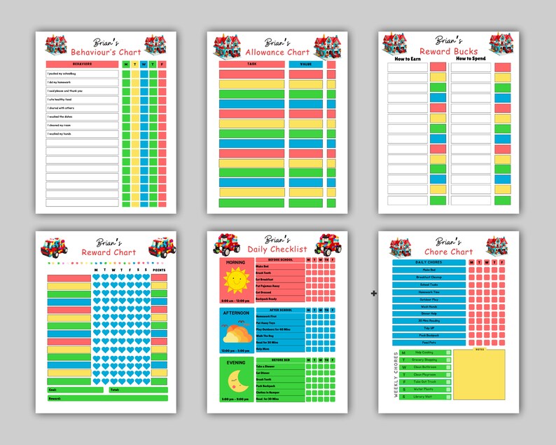 Editable Kids Chore Chart Bundle, Printable Kids Daily Checklist ...