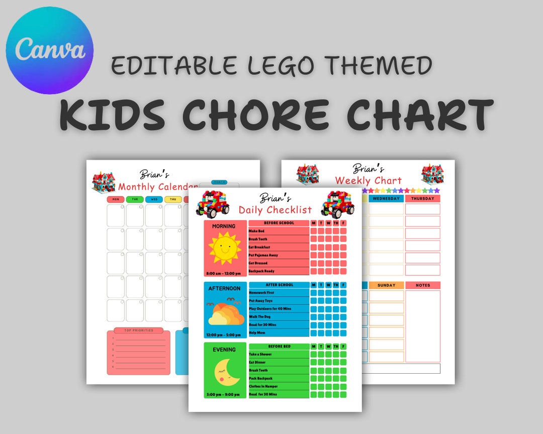 Editable Kids Chore Chart Bundle, Printable Kids Daily Checklist ...