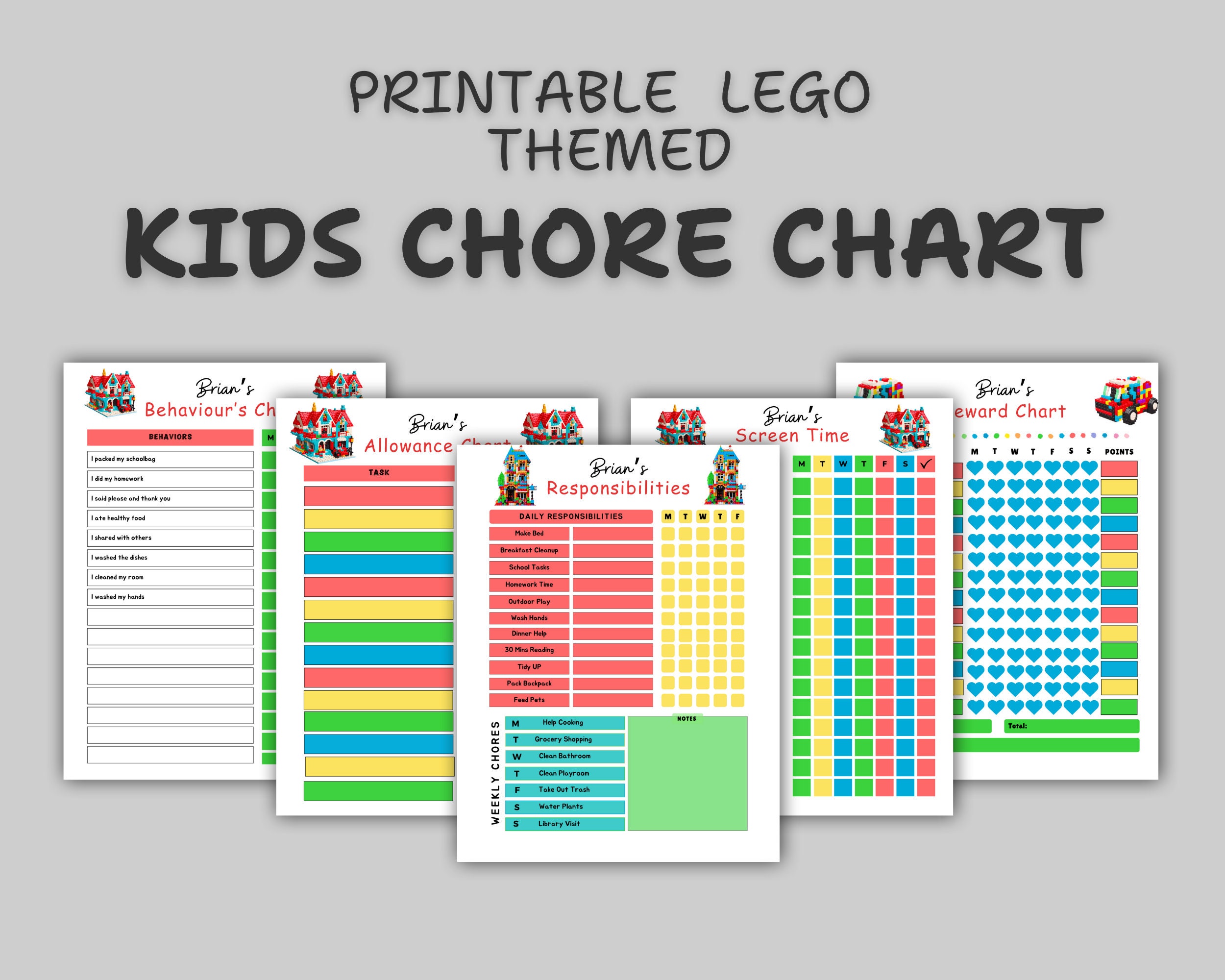 Editable Kids Chore Chart Bundle, Printable Kids Daily Checklist ...