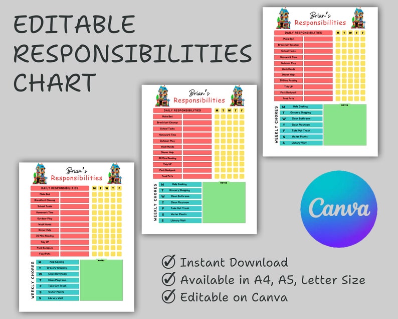 Editable Kids Chore Chart Bundle, Printable Kids Daily Checklist ...