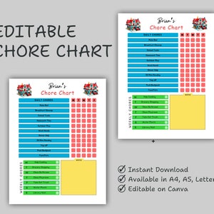 Editable Kids Chore Chart Bundle, Printable Kids Daily Checklist ...