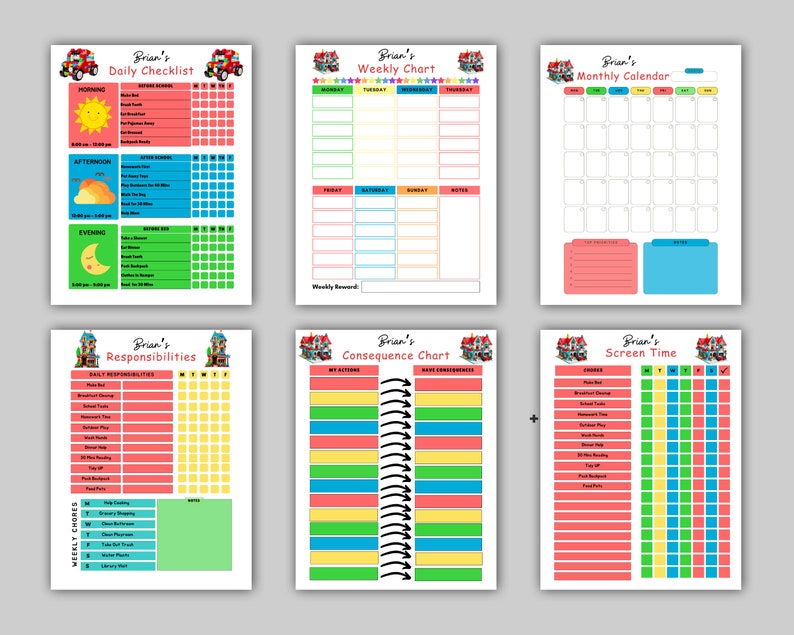 Editable Kids Chore Chart Bundle, Printable Kids Daily Checklist ...