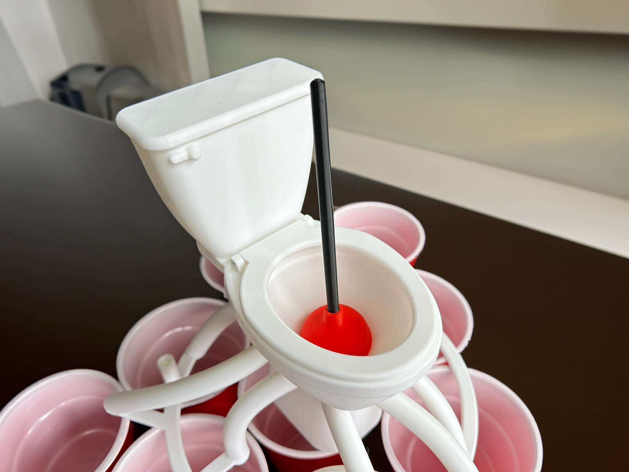 Flush 'n Fill Beer Pong Funnel: Toilet-shaped Funnel With Mini Plunger ...