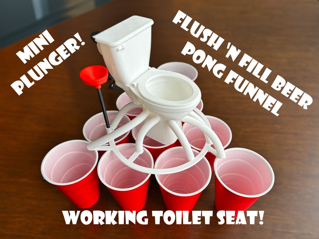 Flush 'n Fill Beer Pong Funnel: Toilet-shaped Funnel With Mini Plunger ...