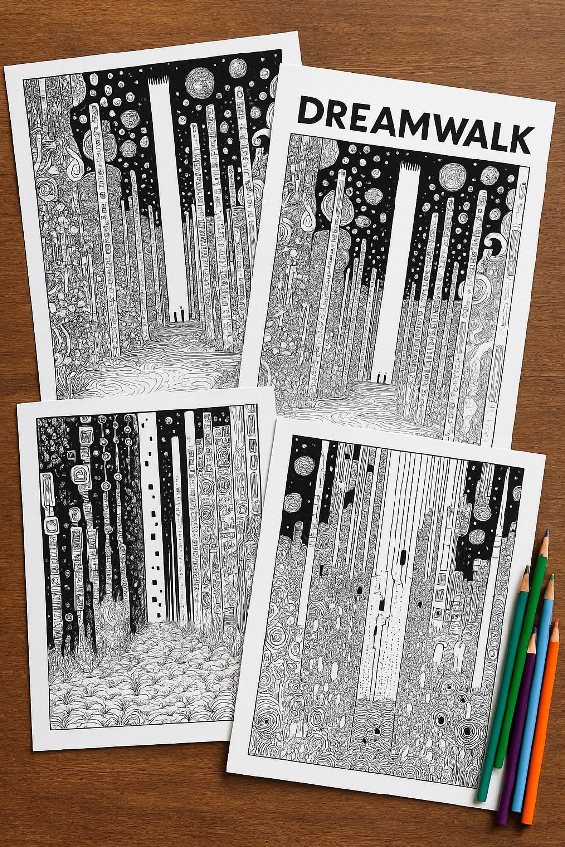 Dreamwalk Fantasy Coloring Pages (set of 4) | Intricate Line Art ...