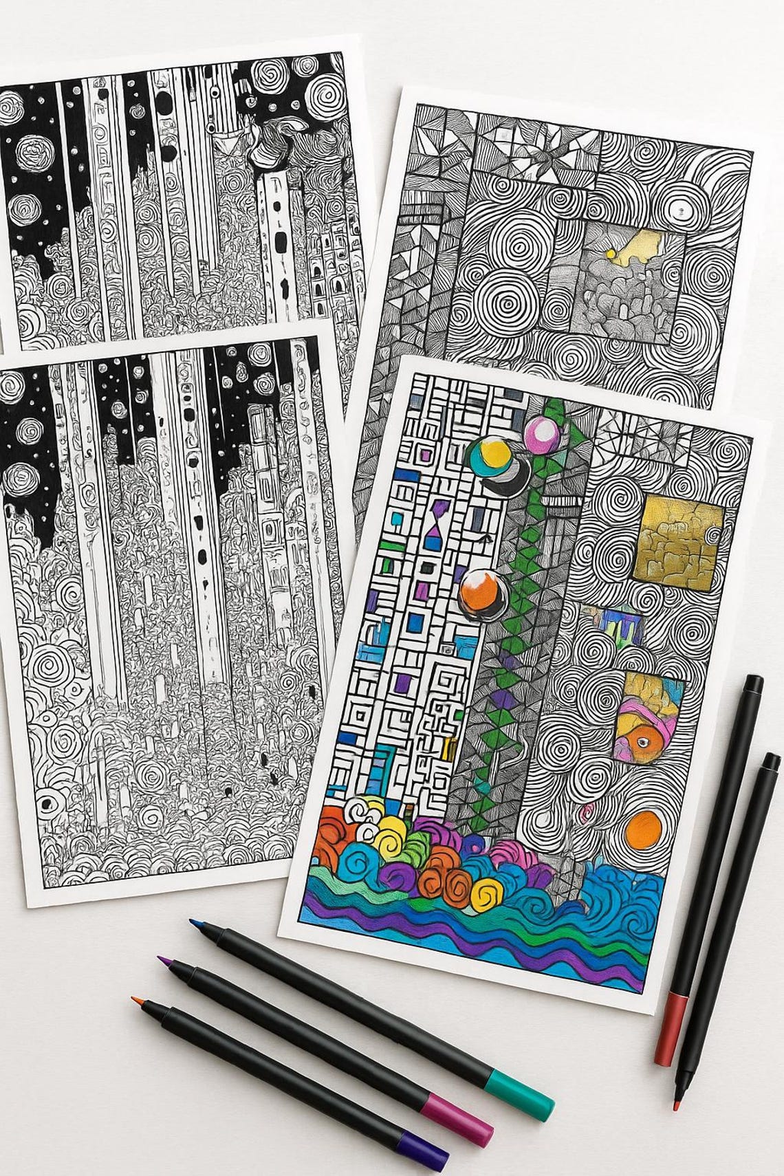 Dreamwalk Fantasy Coloring Pages (set of 4) | Intricate Line Art ...