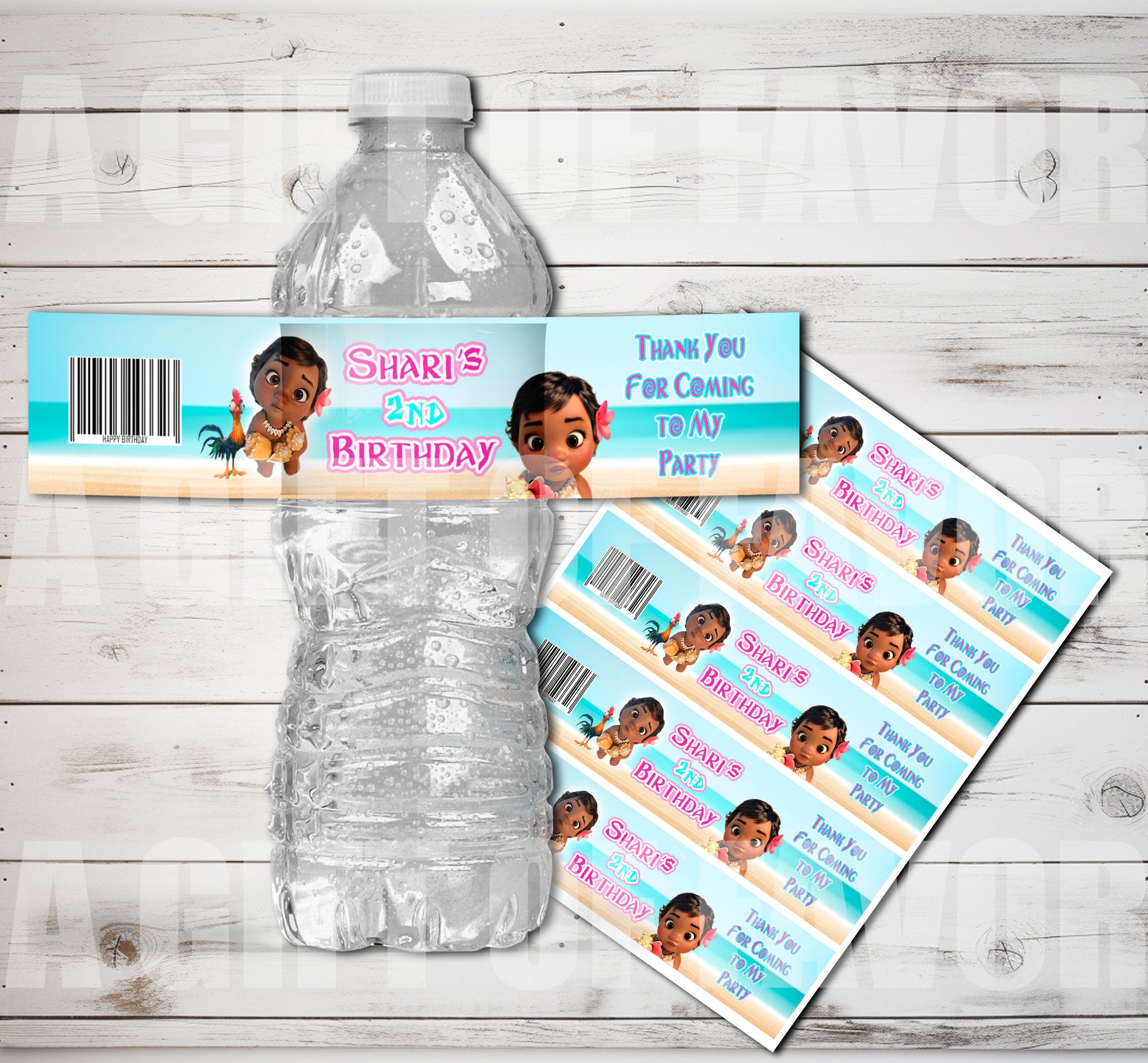 Baby Moana Water Bottle Label Baby Moana Birthday Party Labels for Baby ...