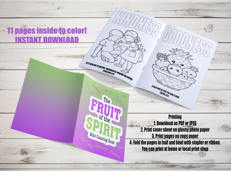 Fruit of the Spirit Coloring Book Sunday School Activities Bible Verse ...