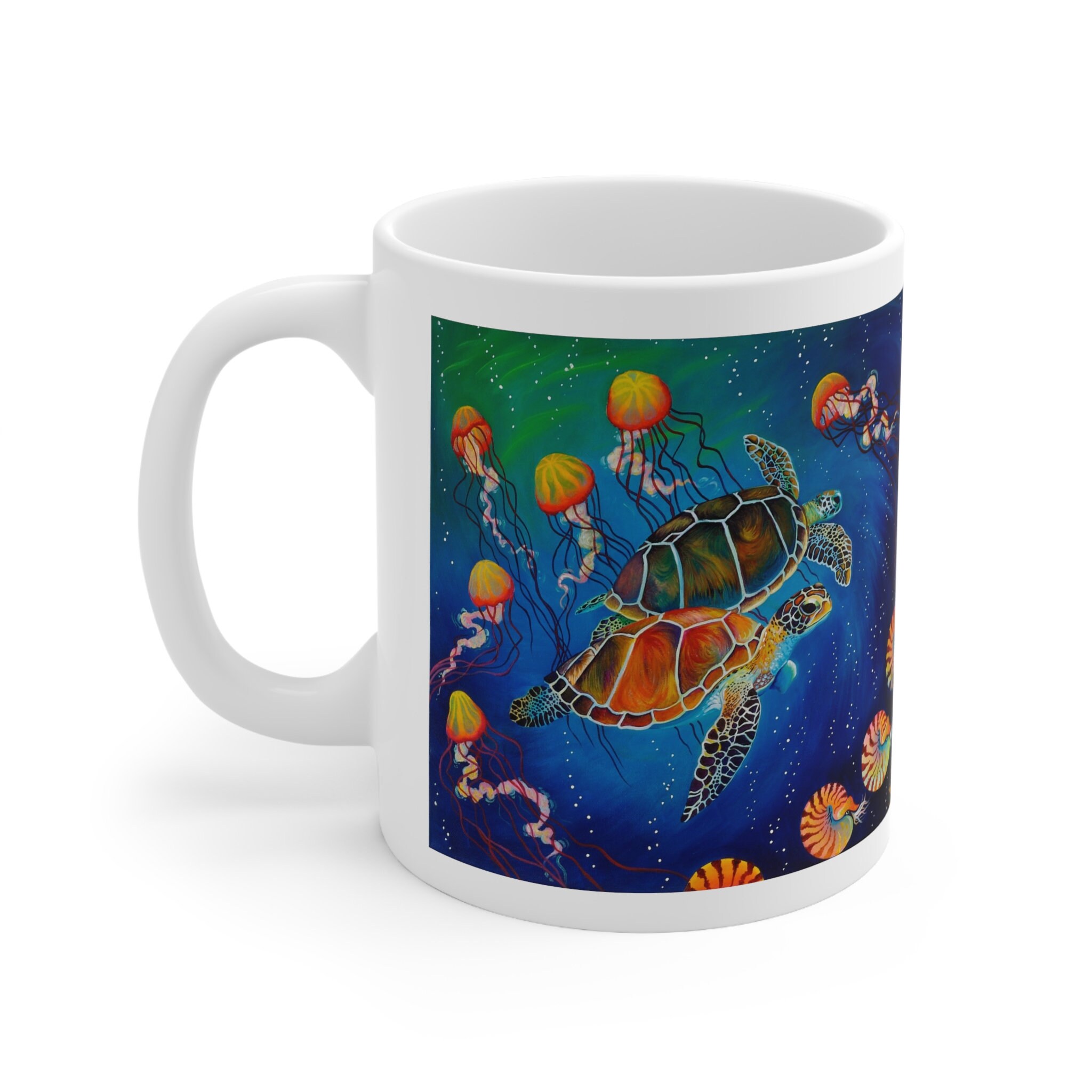 The Majestic Sea Turtle. Colorful Watercolor Art Ceramic Coffee Mug. - Etsy