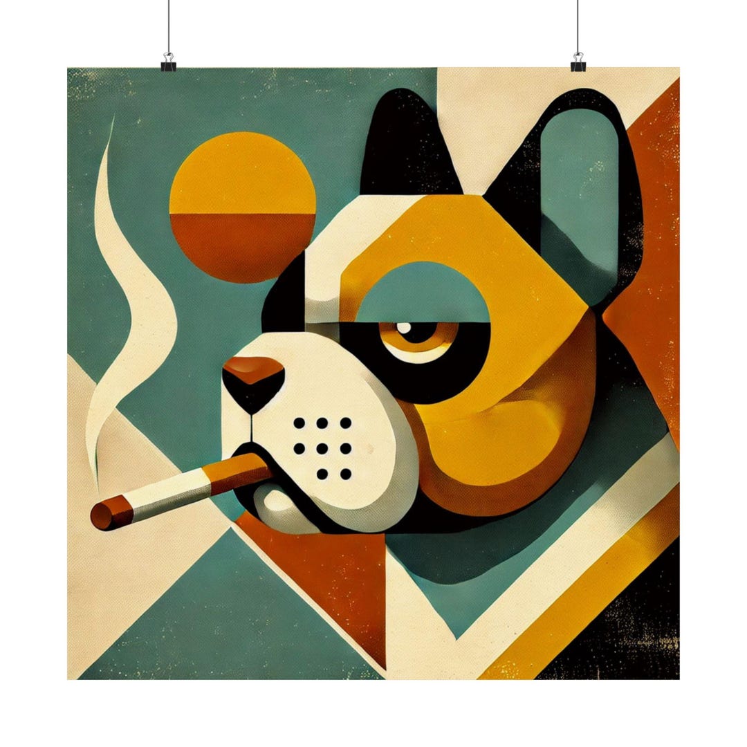 French Bulldog Smoking Poster, Midcentury Modern Wall Art, Matte Print ...