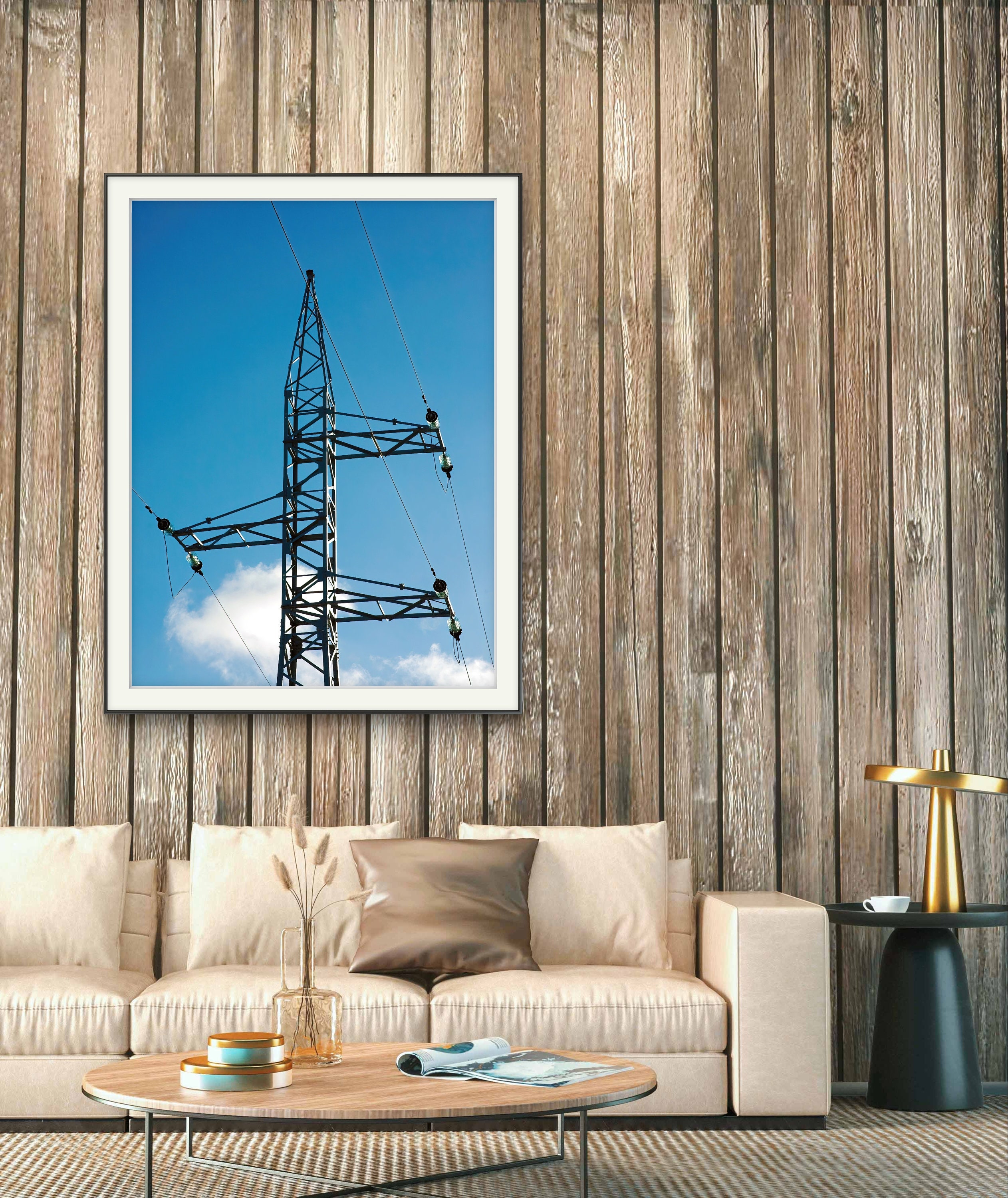 Blue Sky Transmission Tower Poster Print Utility Poster Industrial Wall ...