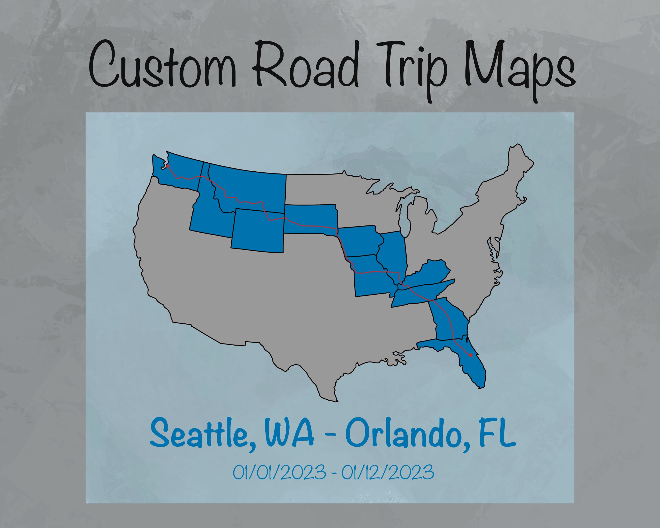Custom Road Trip Map for Travelers Map of State, Country, or Continent ...