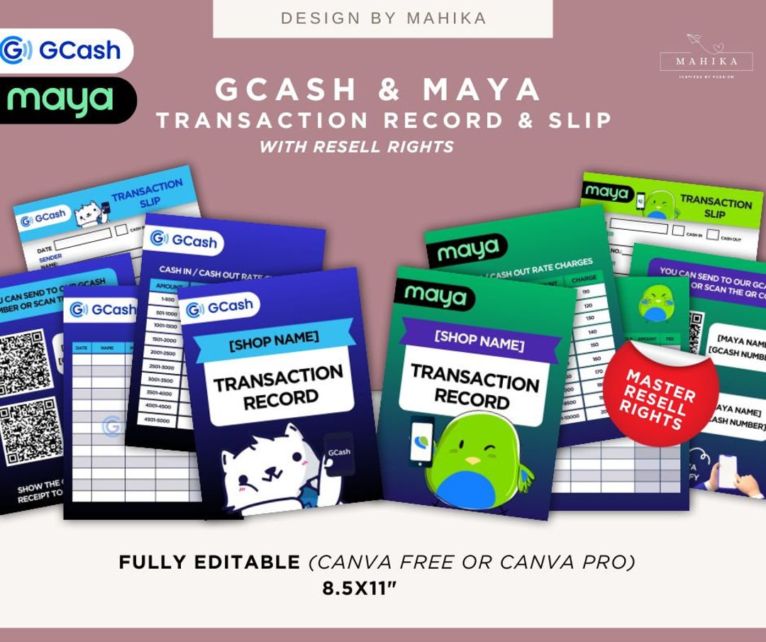 Gcash and Maya Bundle Transaction Record and Slip Fully Editable CANVA ...