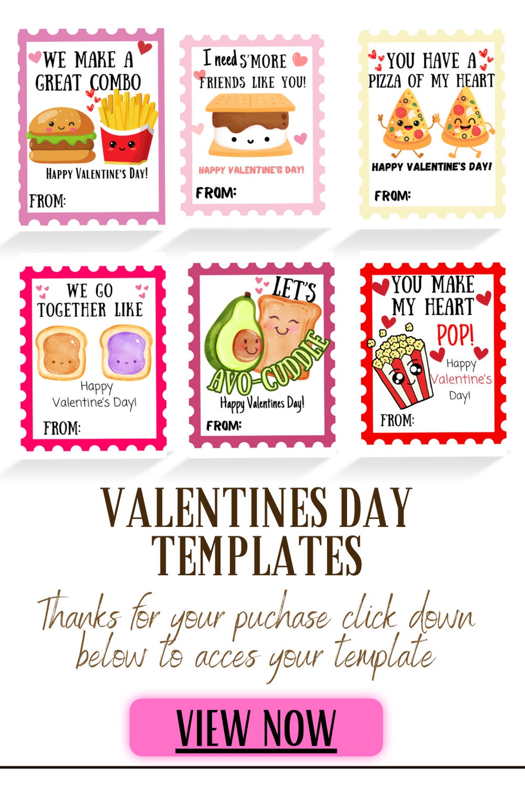 Printable Kids Valentine's Day Cards, Digital Cards,classroom Valentines, Food Valentine Card ...