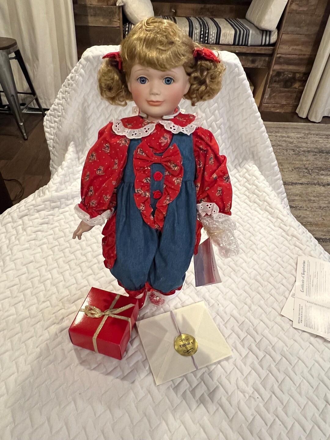William Tung Collection Porcelain 20 Doll trisha With Kitten, Denim and ...