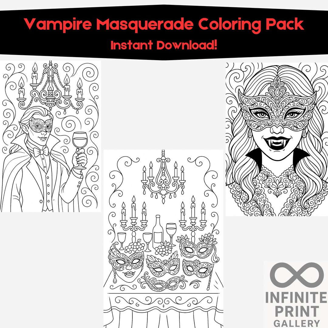Vampire Masquerade Coloring Pages | Gothic Ball, Elegant Masks ...