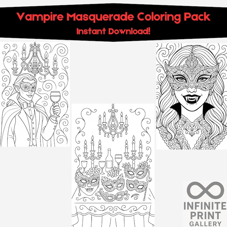 Vampire Masquerade Coloring Pages | Gothic Ball, Elegant Masks ...