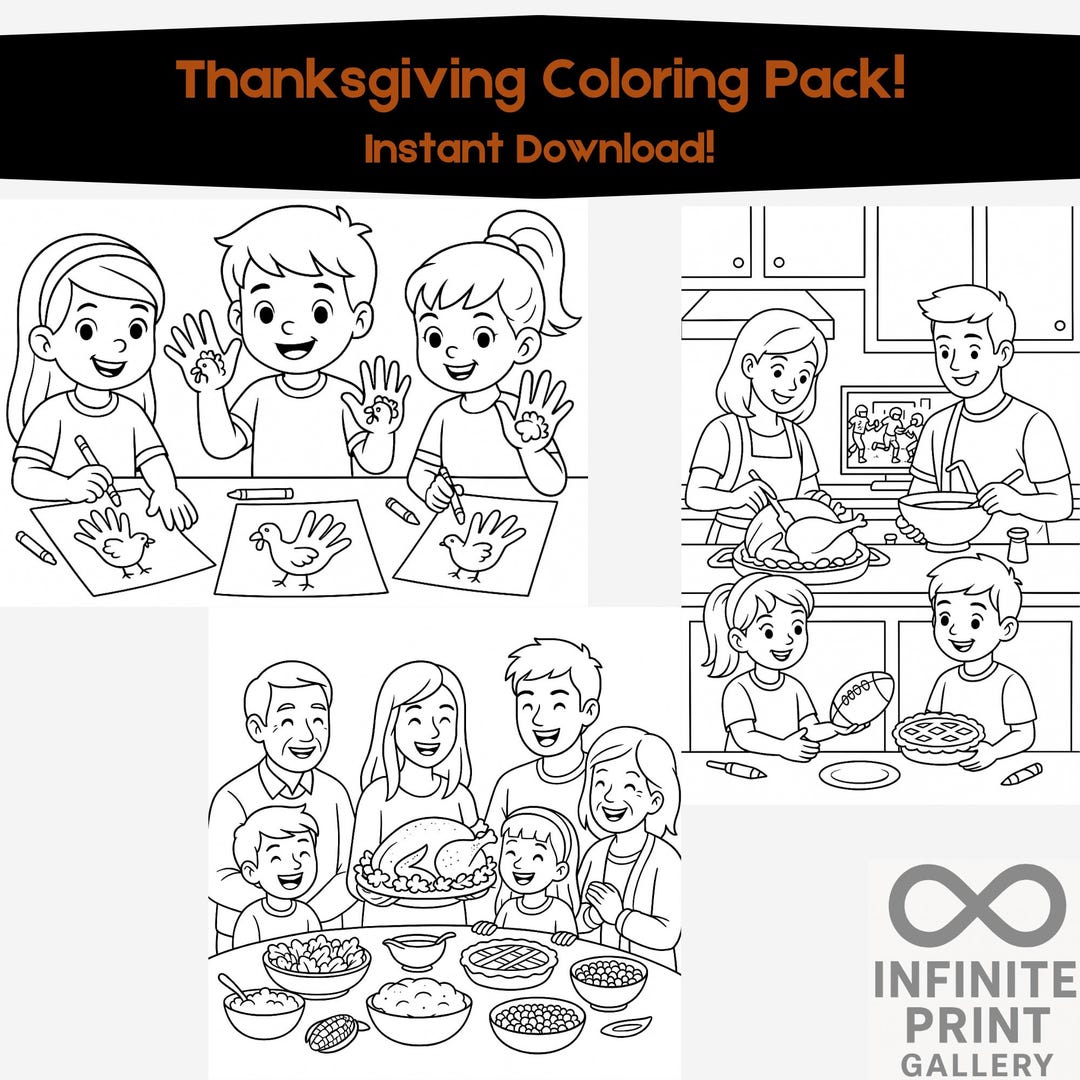 Thanksgiving Coloring Pages | Family Dinner, Parade, Football + Fall ...