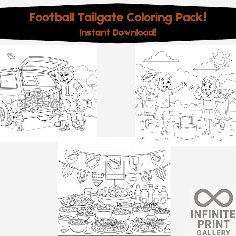 Football Tailgate Coloring Pages | Kids Fall Sports Party Activity Pack ...