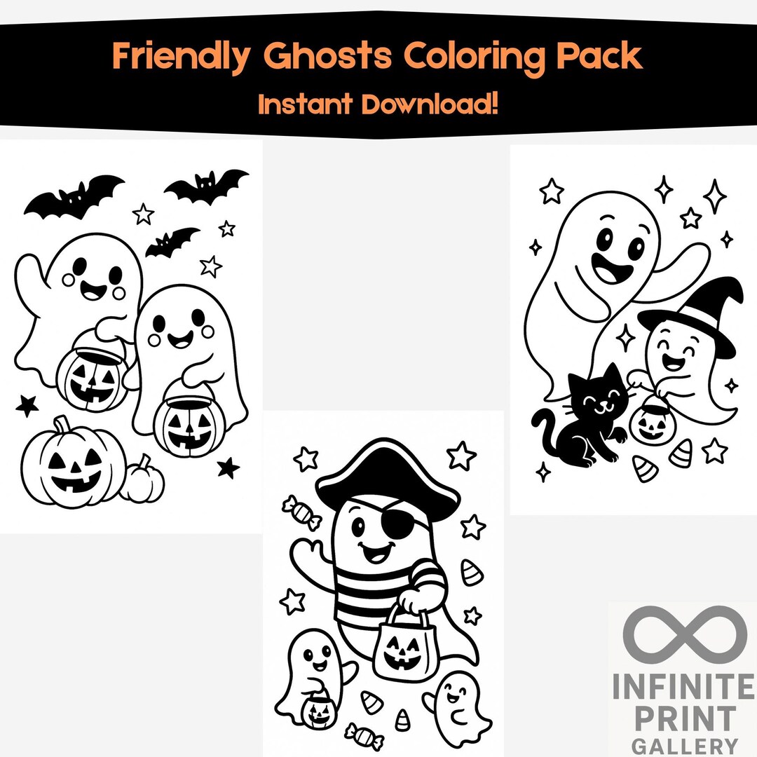 Ghost Coloring Pages | Cute Friendly Halloween Ghosts | Digital ...