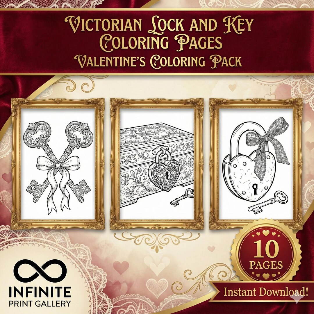 Victorian Lock and Key Coloring Pages | Antique Heart Padlock ...