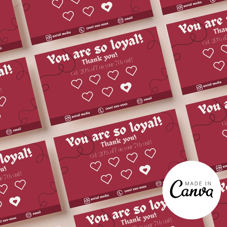 Red Loyalty Card Template Canva, Editable Customer Heart Card ...