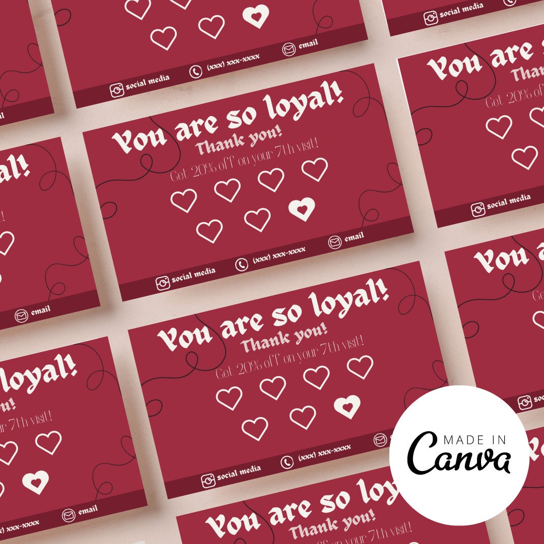 Red Loyalty Card Template Canva, Editable Customer Heart Card ...
