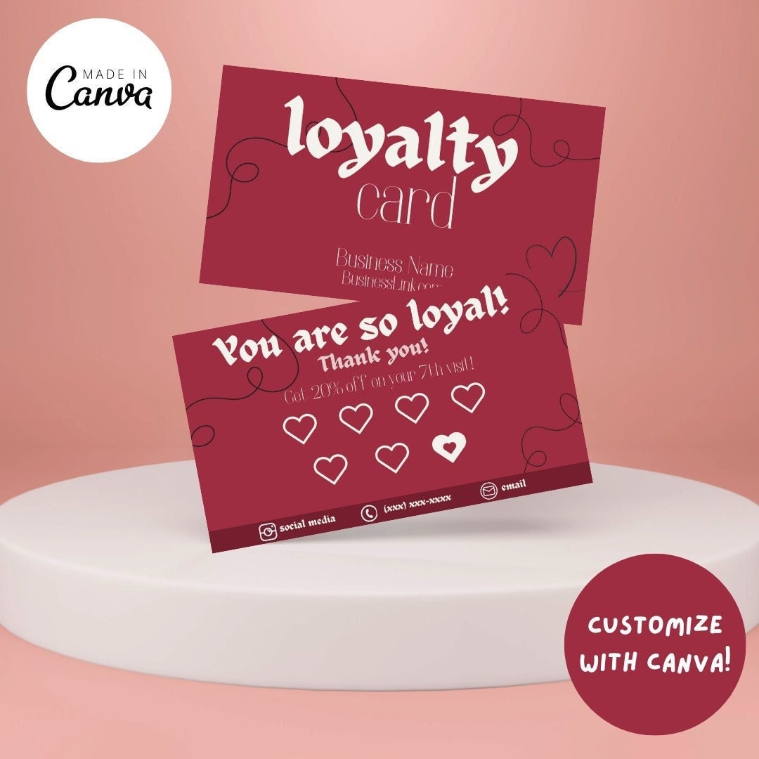Red Loyalty Card Template Canva, Editable Customer Heart Card ...
