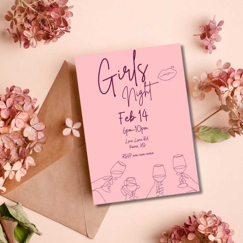 Pink Girls Night Out Template Canva, Editable Invite, Printable ...